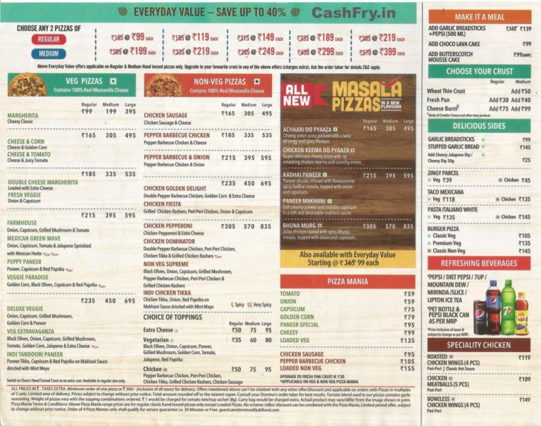 Domino's Pizza Menu Card with Prices in india | Veg Pizza List